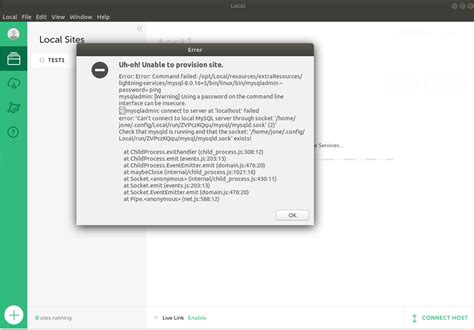 uh oh unable to provision site can t connect to local