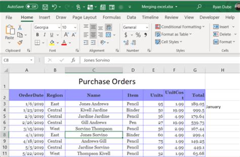 how to merge cells columns and rows in excel