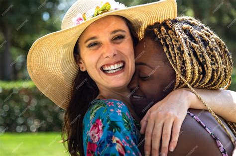 Premium Photo Portrait Of Young Multiracial Lesbian Couple In Love