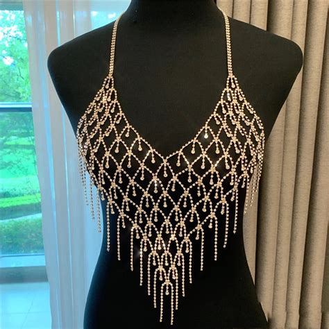 Necklace Top Rhinestone Body Jewelry Silver Photo Shoot T