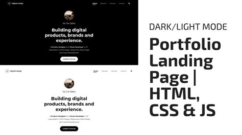 dark light mode landing page html css and js with local storage