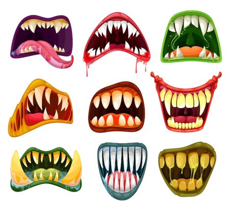 Premium Vector Monster Mouths And Teeth Cartoon Set Of Halloween