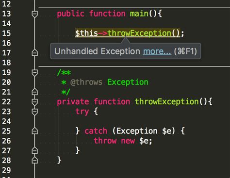 phpstormで unhandled exception の表示を消す プロガジ dev