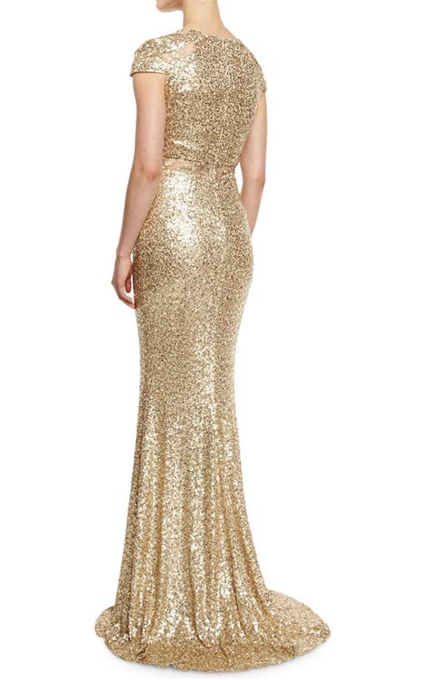 Macloth Cap Sleeves Sequin Gold Long Evening Gown Long Mother Of The B