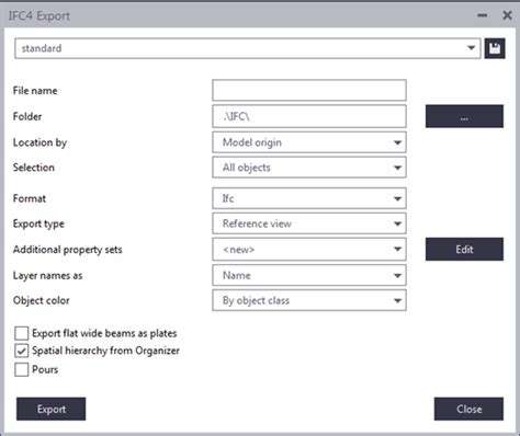 export a tekla structures model or selected model objects to an ifc