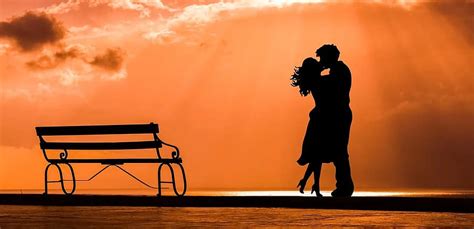Couple Romance Love Kiss Lovers Bench Sunset Dusk Nature Sky