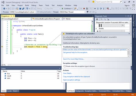 استثناءهای اداره نشده unhandled exception در سی شارپ
