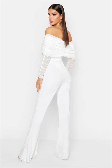Mesh Off The Shoulder Ruched Jumpsuit