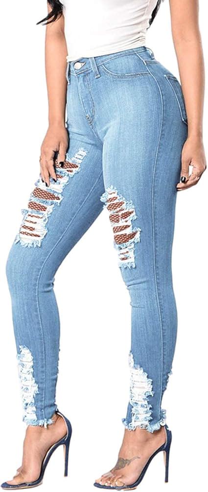 Ssmeng Femmes Taille Haute Skinny Stretch Déchiré Jeans Déchiré Détruit