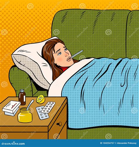 La Muchacha Enferma De La Gripe Miente En Vector Del Arte Pop De La