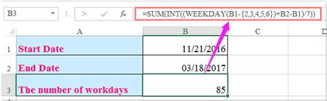 how to count the number of days workdays weekends