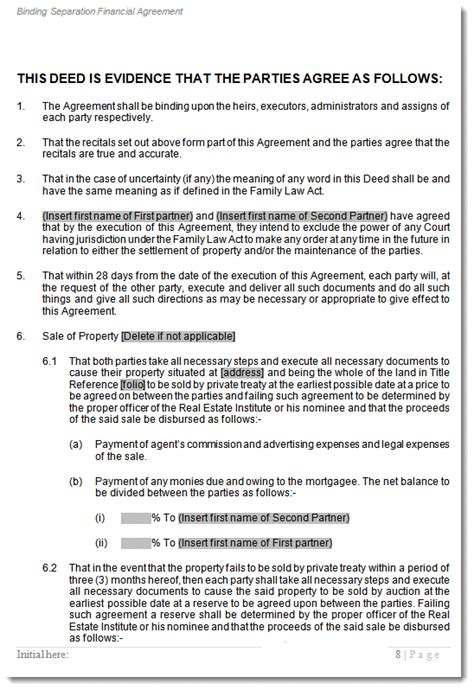 Separation Agreement Defacto Couple 90ud