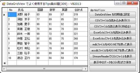 datagridview でのデータの読込・保存・表示関係 vb2005～ vbレスキュー 花ちゃん