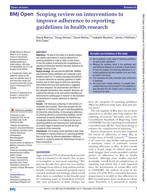 Pdf Scoping Review On Interventions To Improve Adherence To Reporting