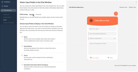 choose visitor input fields in the chat window