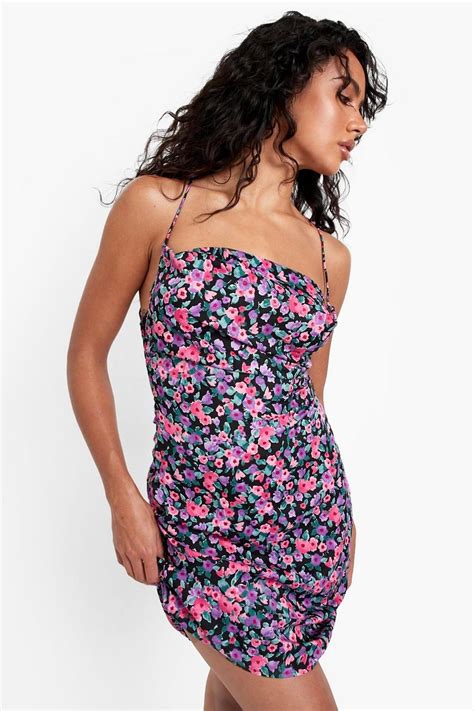 Womens Floral Strappy Back Cowl Slip Dress Boohoo Uk
