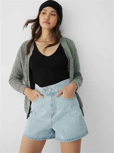 Sustainable High Waisted Shorts Blue Pomelo Fashion