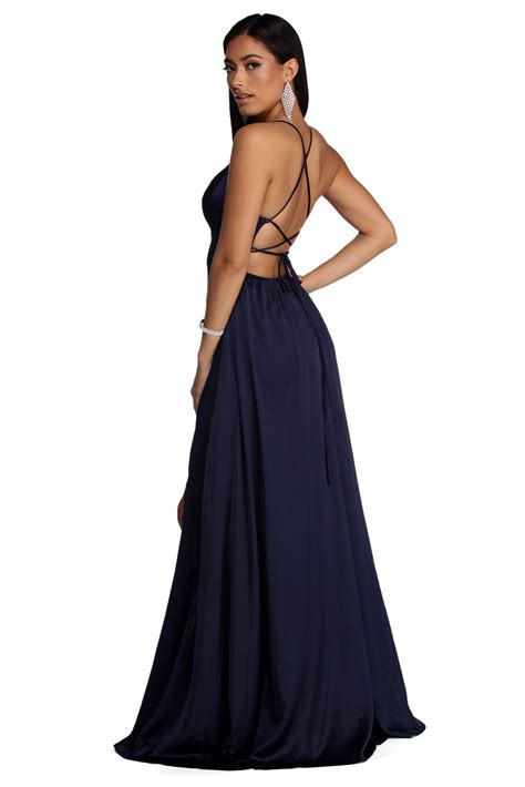 Vera Satin Lace Up Formal Dress Backless Dress Formal Dress To