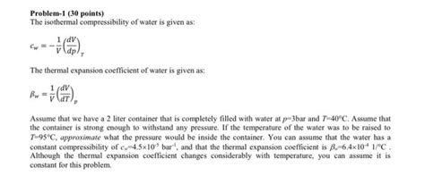 Solved Problem 1 30 Points The Isothermal Compressibility