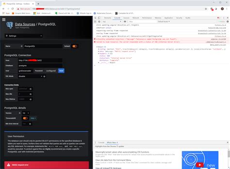 grafana postgres data source test causes 3000 api tsdb query to return