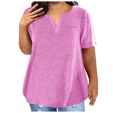 Zyekqe Plus Size Tops For Women Short Sleeve Crewneck Shirts Solid