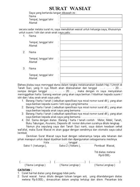 Contoh Surat Wasiat Warisan Homecare24