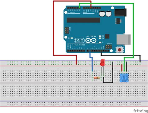 lesson 11 arduino circuit to dim led with potentiometer