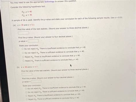 Solved Consider The Following Hypothesis Test