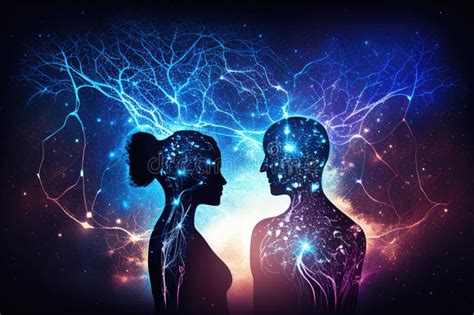 Spiritual Connection Between People Couple Souls Silhouettes On