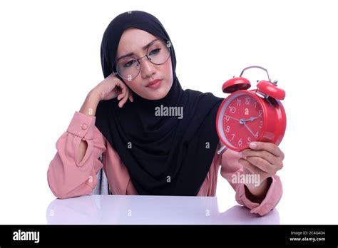 Emotion Face Or Expression Muslim Woman Face With Deference Time Clock