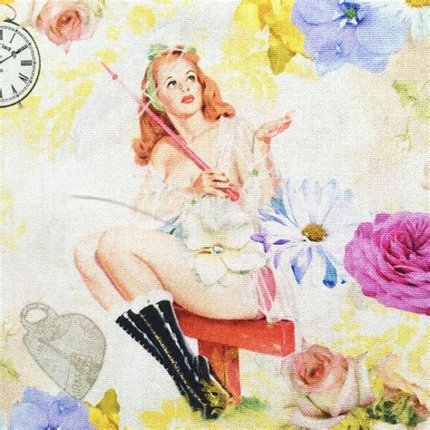 Pin Up Girls Fabric Retro 1950s Fifties Floral Print Cotton Etsy Uk
