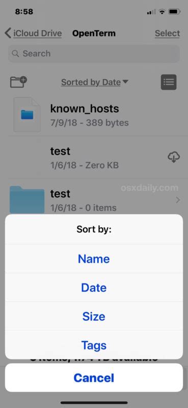 how to sort files on ipad and iphone