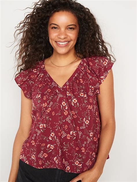 Old Navy Flutter Sleeve Floral Print Swing Blouse For Women