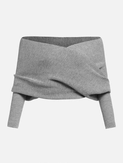 Shein Plus Cross Wrap Off Shoulder Solid Sweater Off Shoulder Sweater