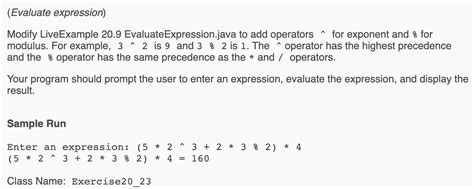 solved evaluate expression modify live example 20 9