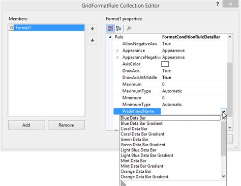 formatconditionruledatabar predefinedname property winforms controls