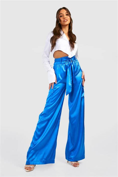 Satin Luxe Wide Leg Cargo Trouser Boohoo Uk