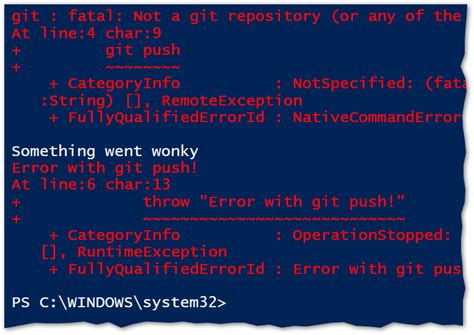 powershell with git command error handling automatically abort on non