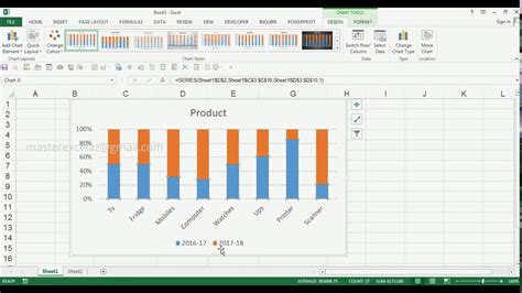 how to create 2d 100 stacked column chart in ms excel 2013 youtube