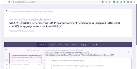 sqlstate[hy000] general error 1615 prepared statement needs to be re