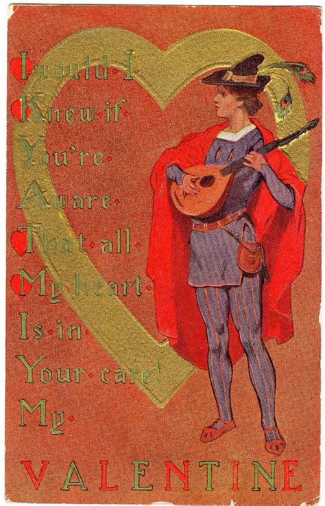 Antique Victorian Embossed Valentine Postcard With Gold Heart And Singing