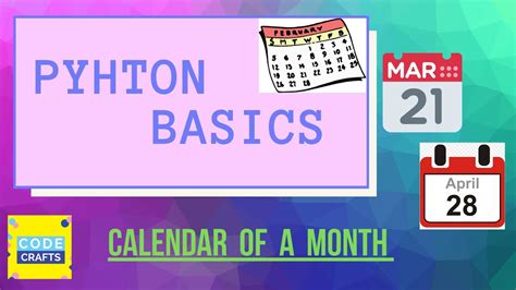 python basics calendar of a month youtube