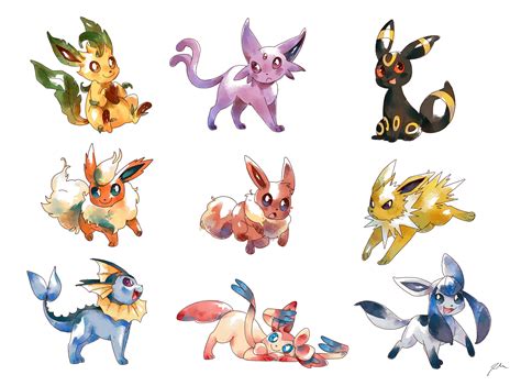 Eevee Sylveon Umbreon Glaceon Vaporeon And 3 More Pokemon Drawn