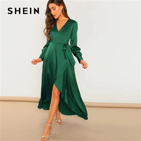 Buy Shein Green Solid Surplice Wrap Knot High Waist