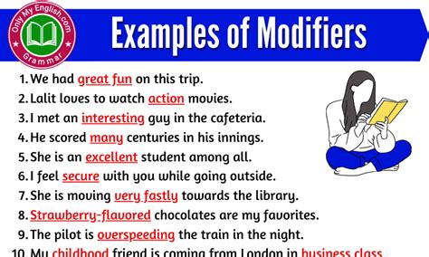 20 examples of modifiers in sentences