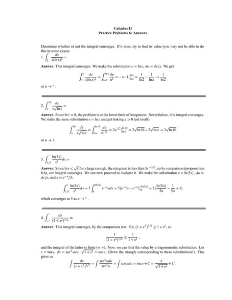 Calculus Ii Practice Problems 6 Answers
