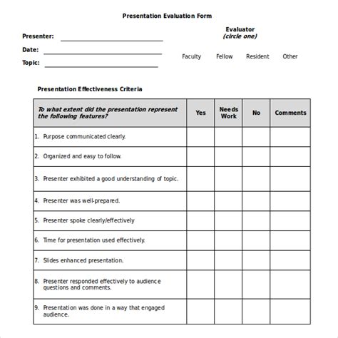 Free 14 Sample Presentation Evaluation Forms In Pdf Ms Word Excel Hot