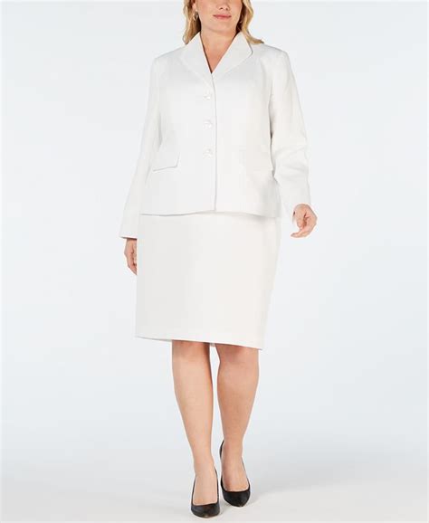 Le Suit Plus Size 3 Button Textured Skirt Suit Macys