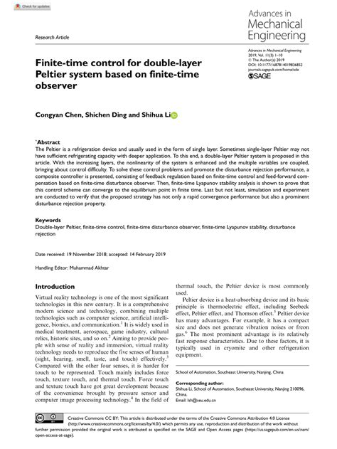 pdf finite time control for double layer peltier system based on
