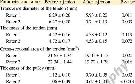 The Ultrasound Parameters Measured By The Two Independent Raters Before